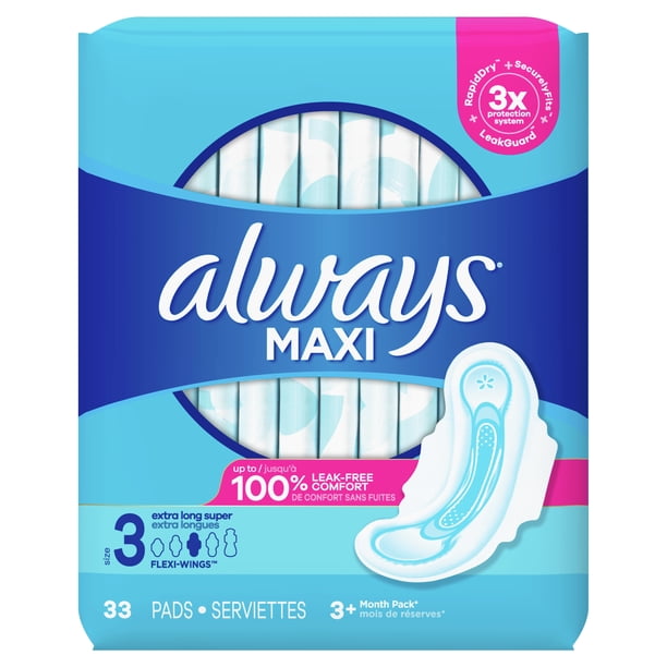 Always Maxi Super Pads, Winged, Unscented, Extra Long, Size 3, 99 ct ...