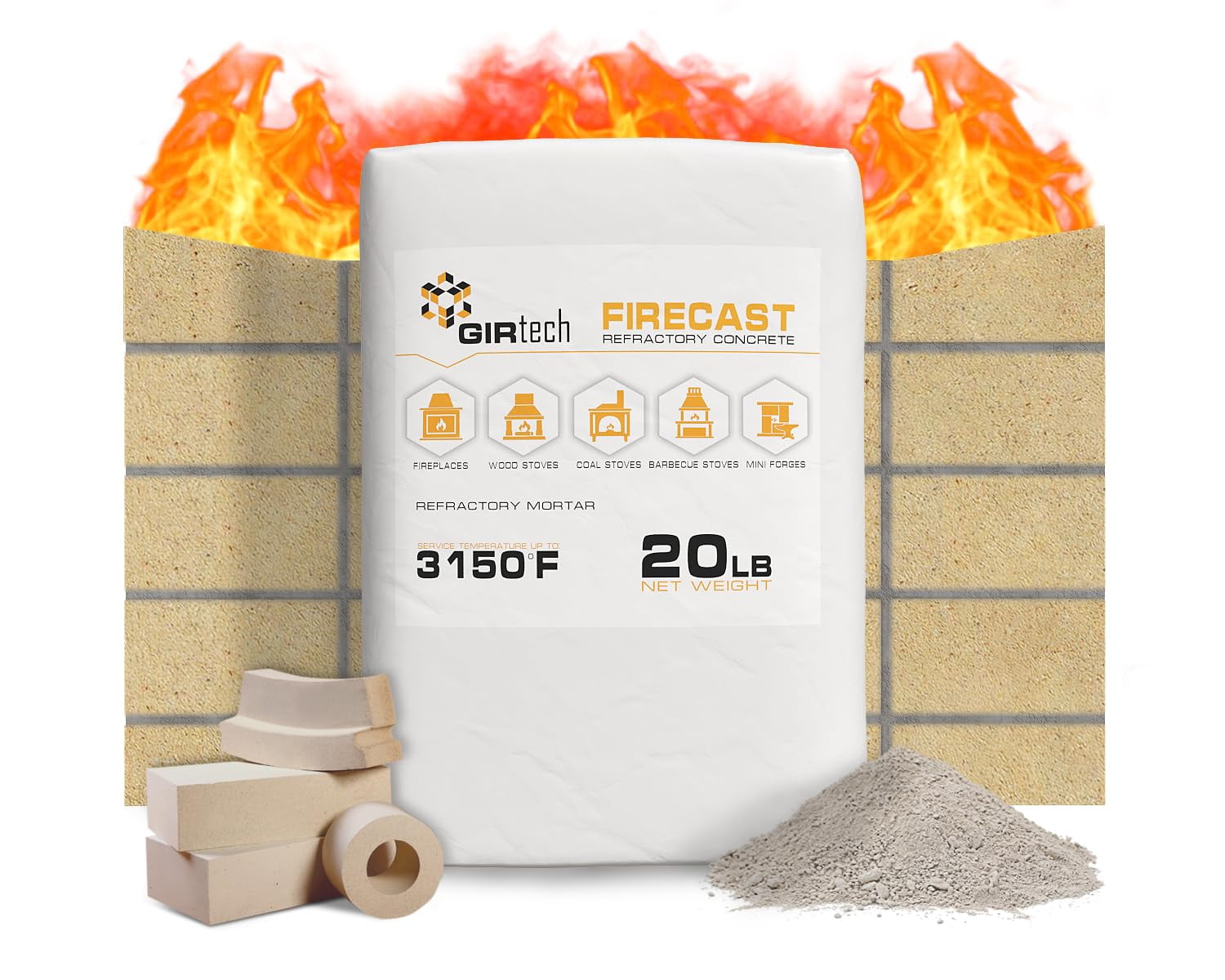 Cemento refractario GirTech FireCast 9 kg 1700 °C resistente al calor ...