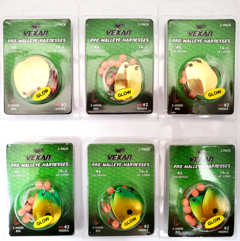 Vexan Two-fer Six 2-Packs (12 Total) Glow Walleye Crawler Harnesses ...