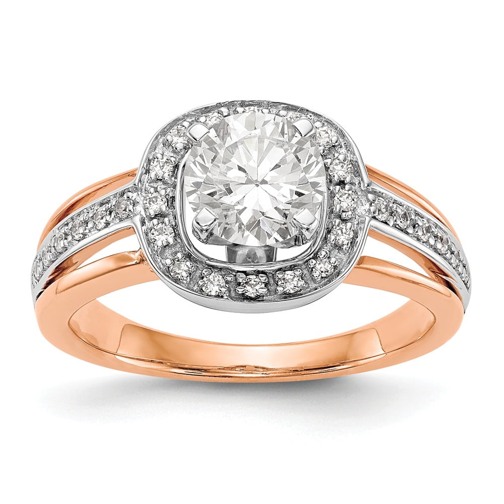 Solid 14k White and Rose Gold Diamond Side-Stones with CZ Cubic ...