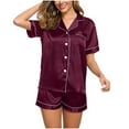 Brnmxoke Womens Solid Silk Satin Pajamas Set Short Sleeve Sleepwear ...