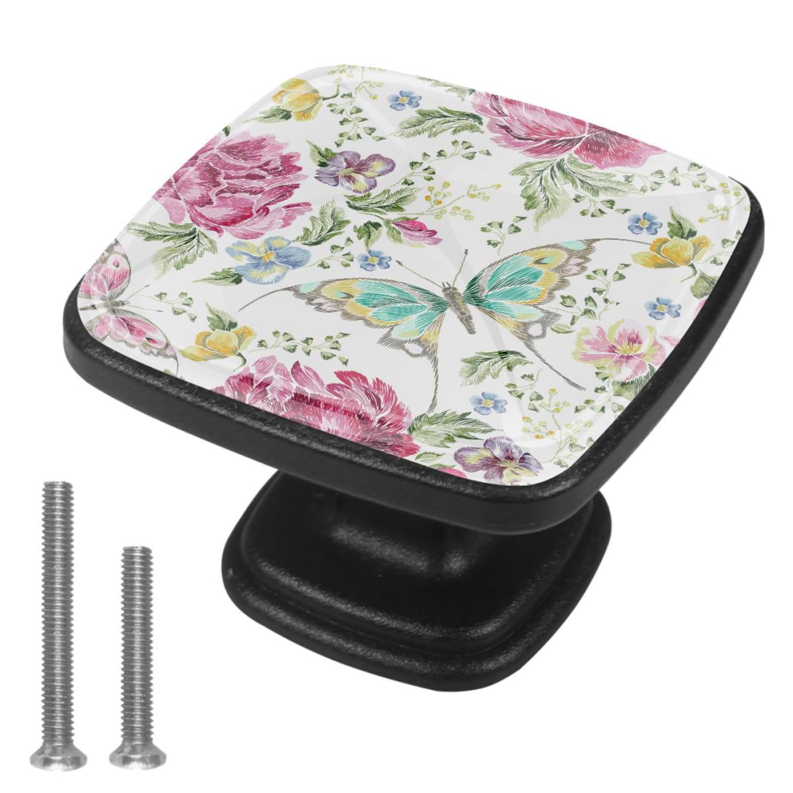 4 Pcs Cabinet Handle Drawer Pulls Roses and Butterflies Knobs with ...