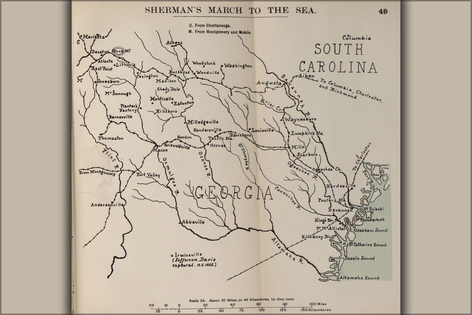 24"x36" Gallery Poster, map of general Sherman's march to the sea ...