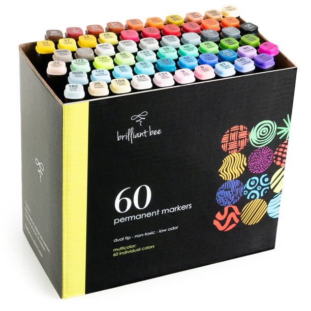 Brilliant Bee 60 Colors Permanent Marker Set Bulk Pack, Assorted Colors ...