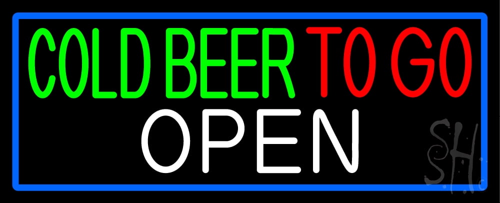 Cold Beer To Go With Blue Border LED Neon Sign 10 x 24 - inches, Clear ...