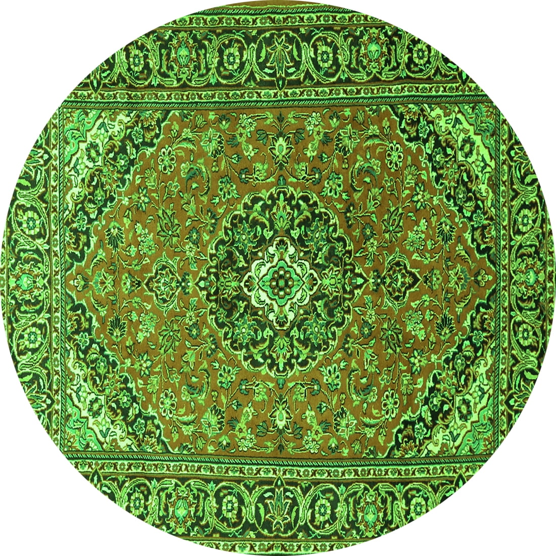 Ahgly Company Indoor Round Medallion Green Traditional Area Rugs, 7 ...