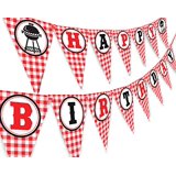 Picnic Happy Birthday Banner - BBQ Birthday Party Pennant - Red Gingham ...
