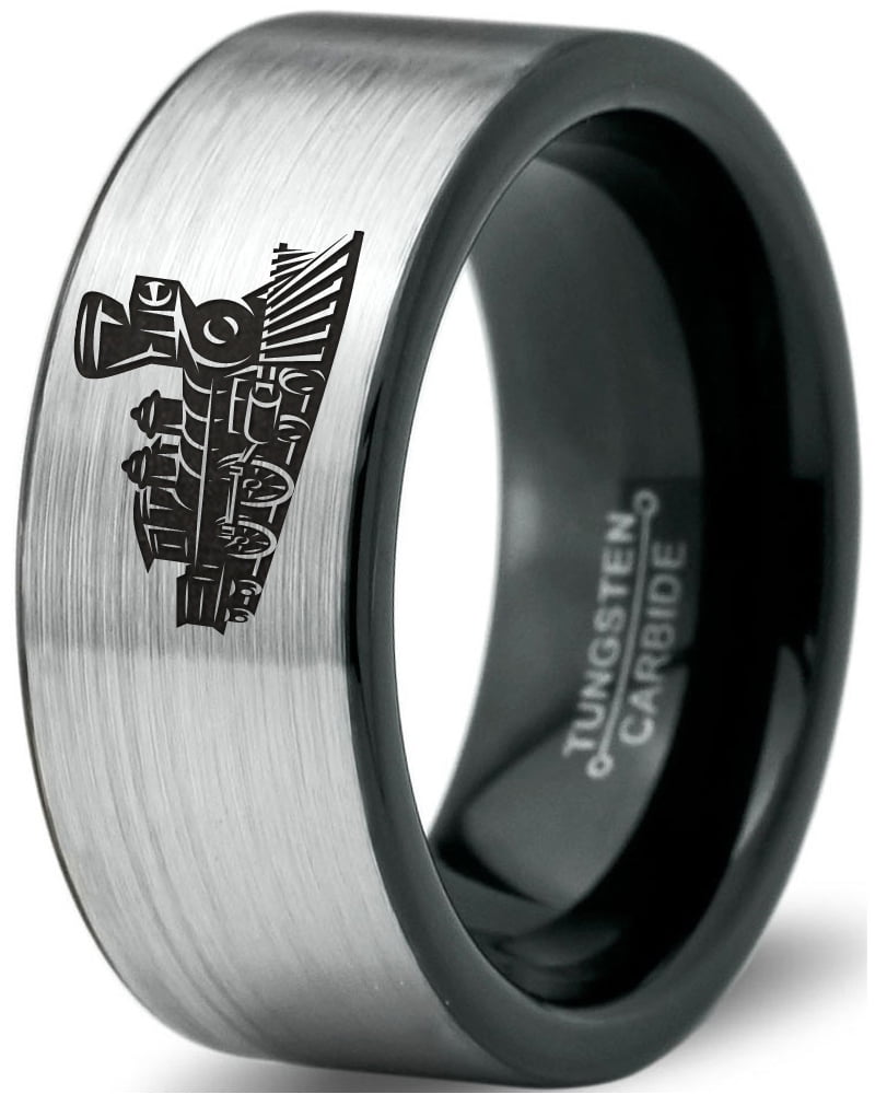 Tungsten Train Trains Transportation Cargo Rail Band Ring 8mm Men Women ...