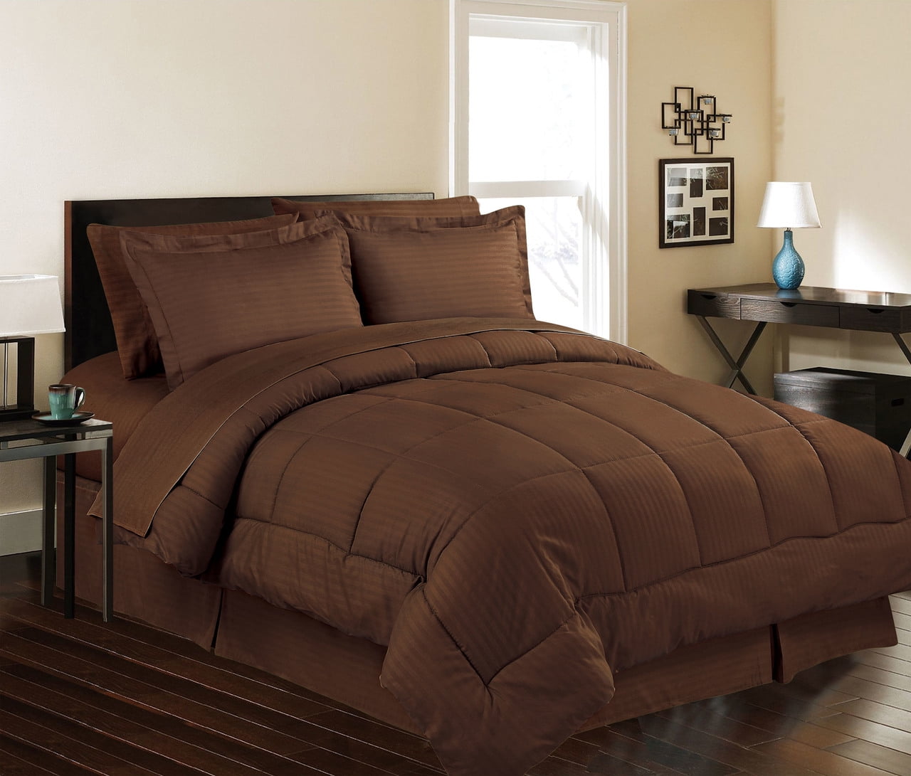 Manhattan Lights Embossed 8 Piece Bed in a Bag, [King, Chocolate ...