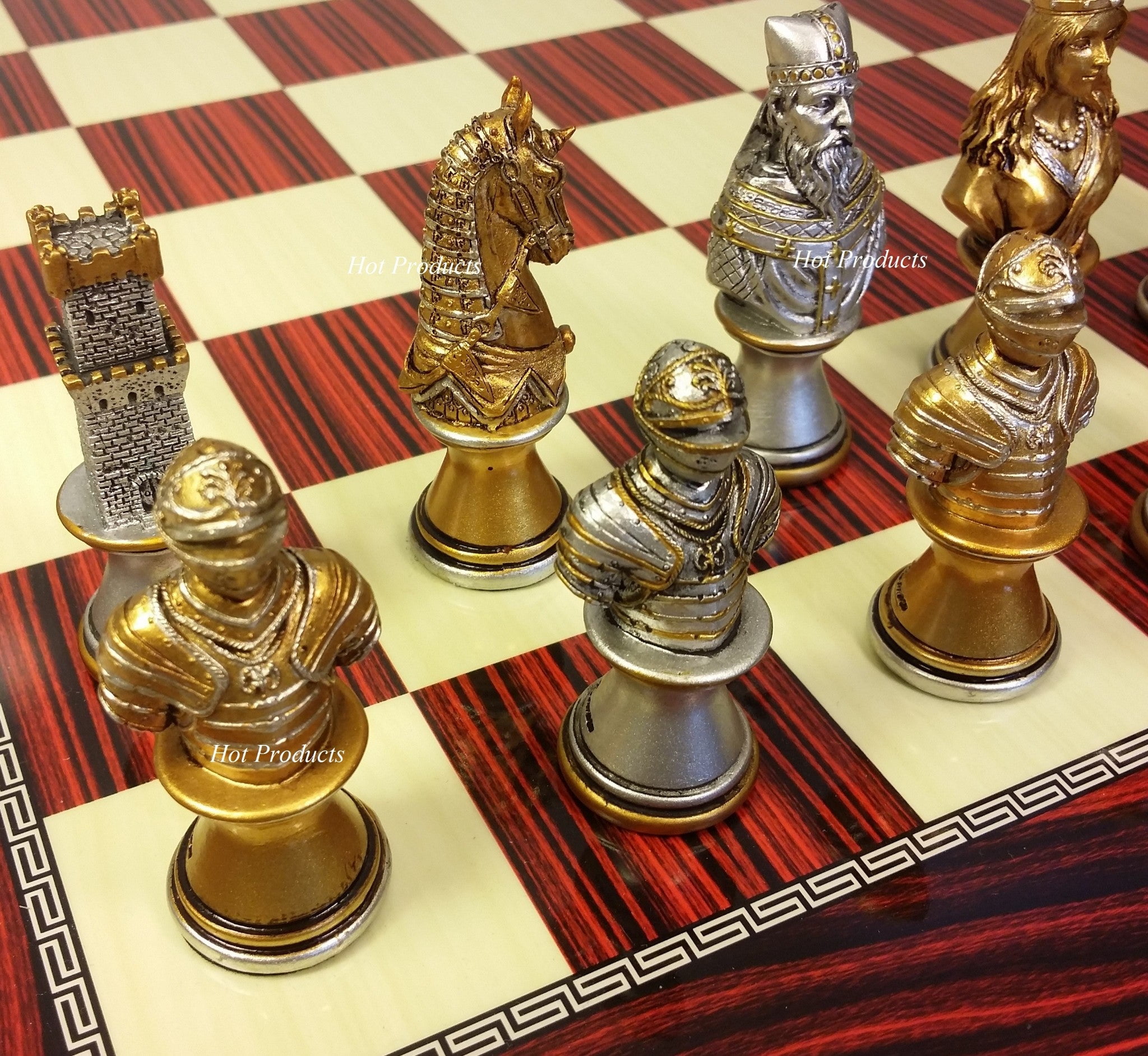 Medieval Times Crusades Gold Silver Busts CHESS Set W / 17" Cherry ...