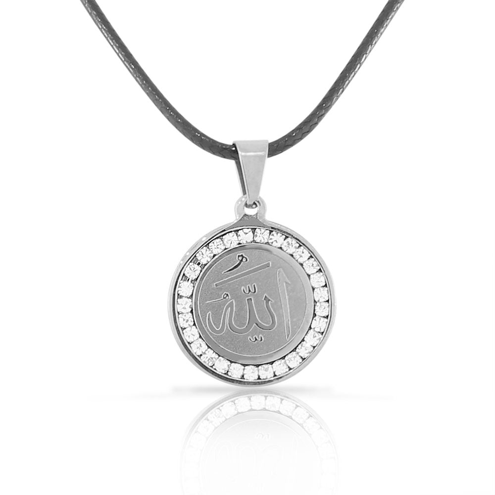Stainless Steel White CZ Muslim Islam God Allah Pendant Necklace ...
