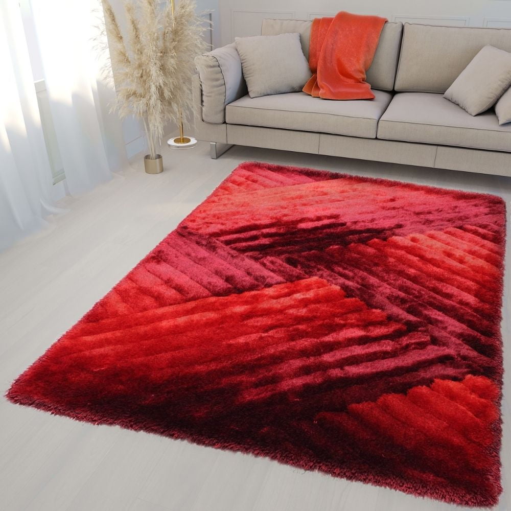RugBerry 5x7 Red Area Rug Abstract 3D Shag Carpet Soft Shaggy ...