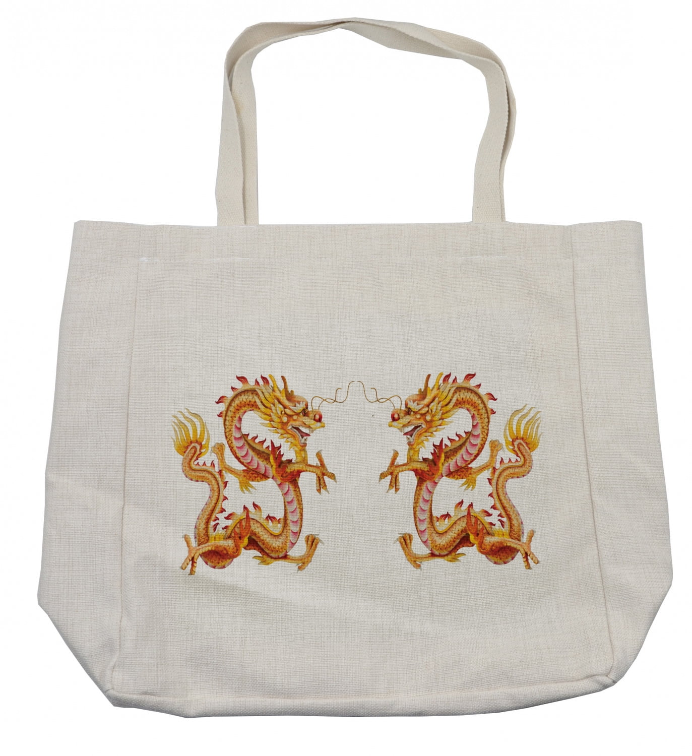 Dragon Shopping Bag, Twin Dragon Zodiac Statues Art Chinese Philosophy Themed Picture, Eco ...