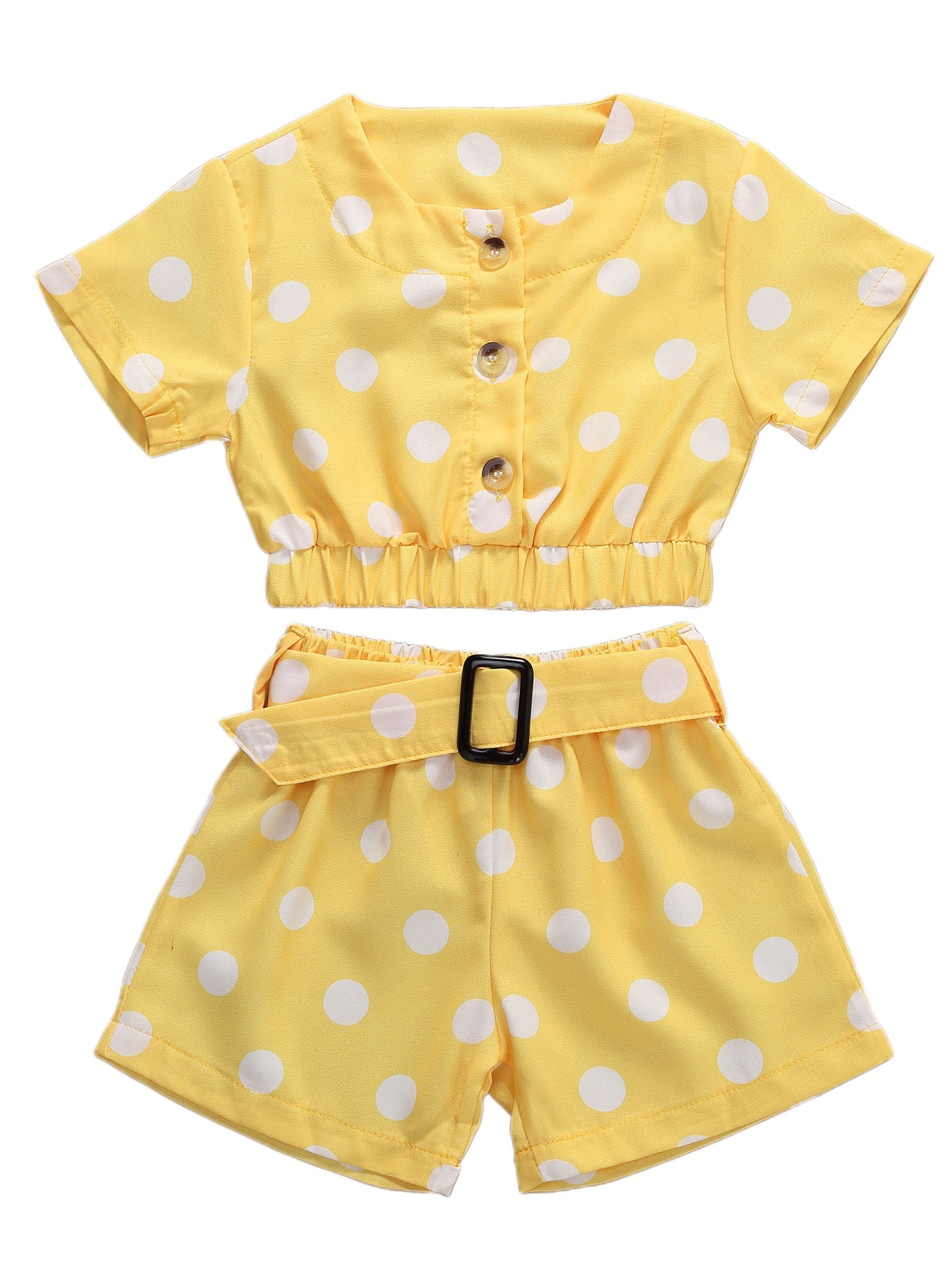 Little Girls Yellow Polka Dot Short Sleeve Top + Shorts Set Children´s ...