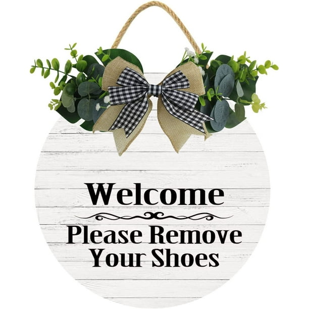 Eveokoki 12" Take Off Shoes Sign, Welcome Please Remove Your Shoes Wood ...