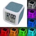 Alarm Clocks Deep Blue Linen Digital Clock 7 Color LED Night Light ...
