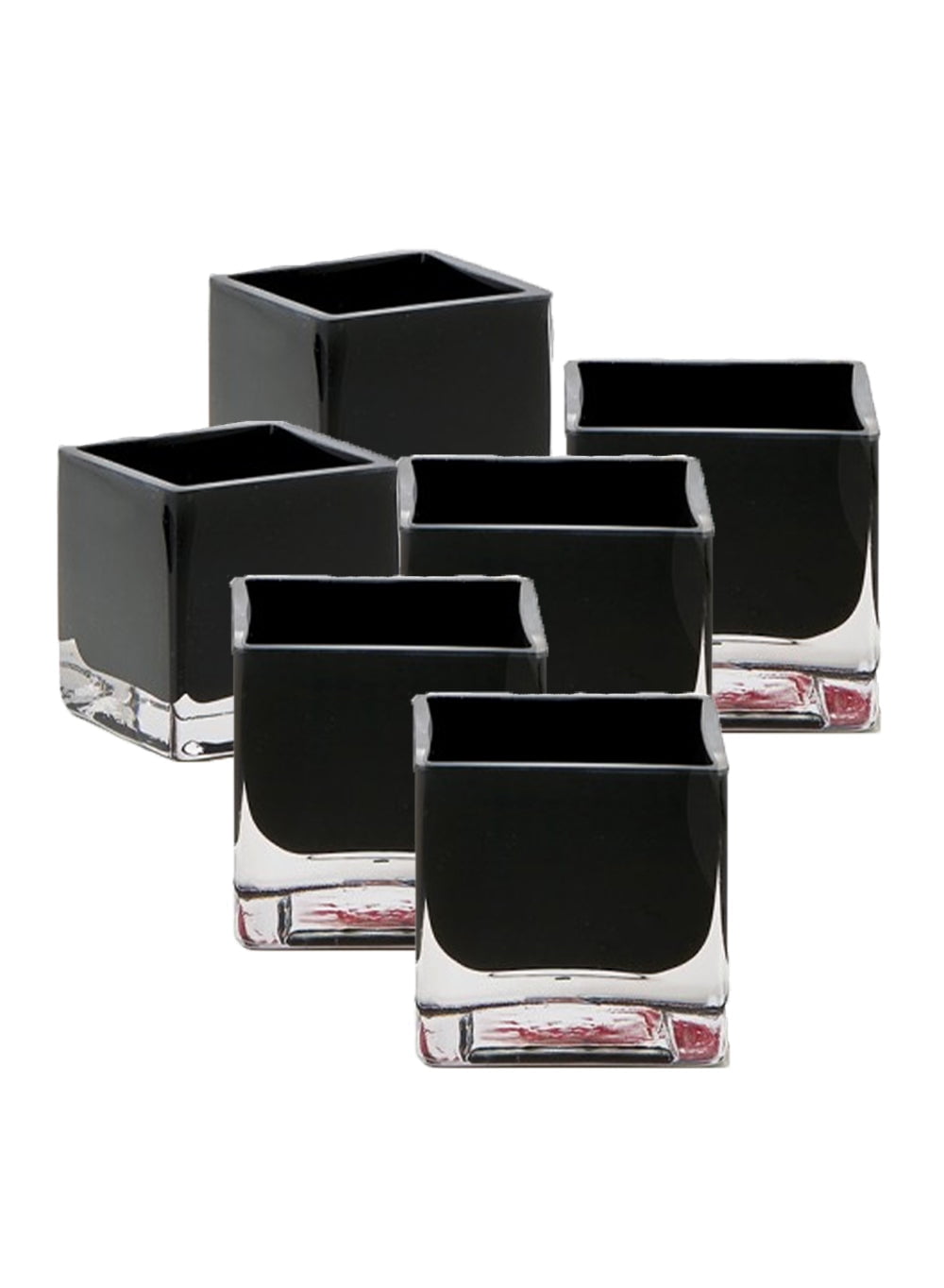 Small Black Glass Cube Vase for Short Flowers, Candles, 3" Cube - Set ...
