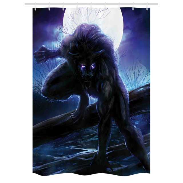Fantasy World Stall Shower Curtain, Surreal Werewolf with Electric Eyes ...