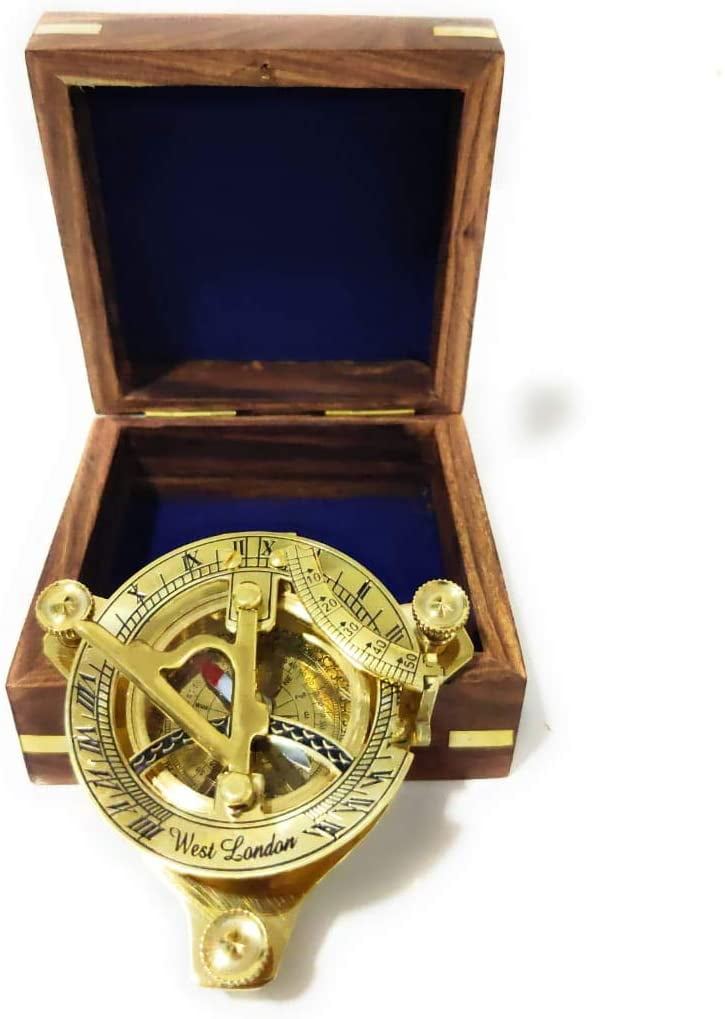 5" Sundial Compass Solid Brass Sun Dial (with Wooden Box) - Walmart.com
