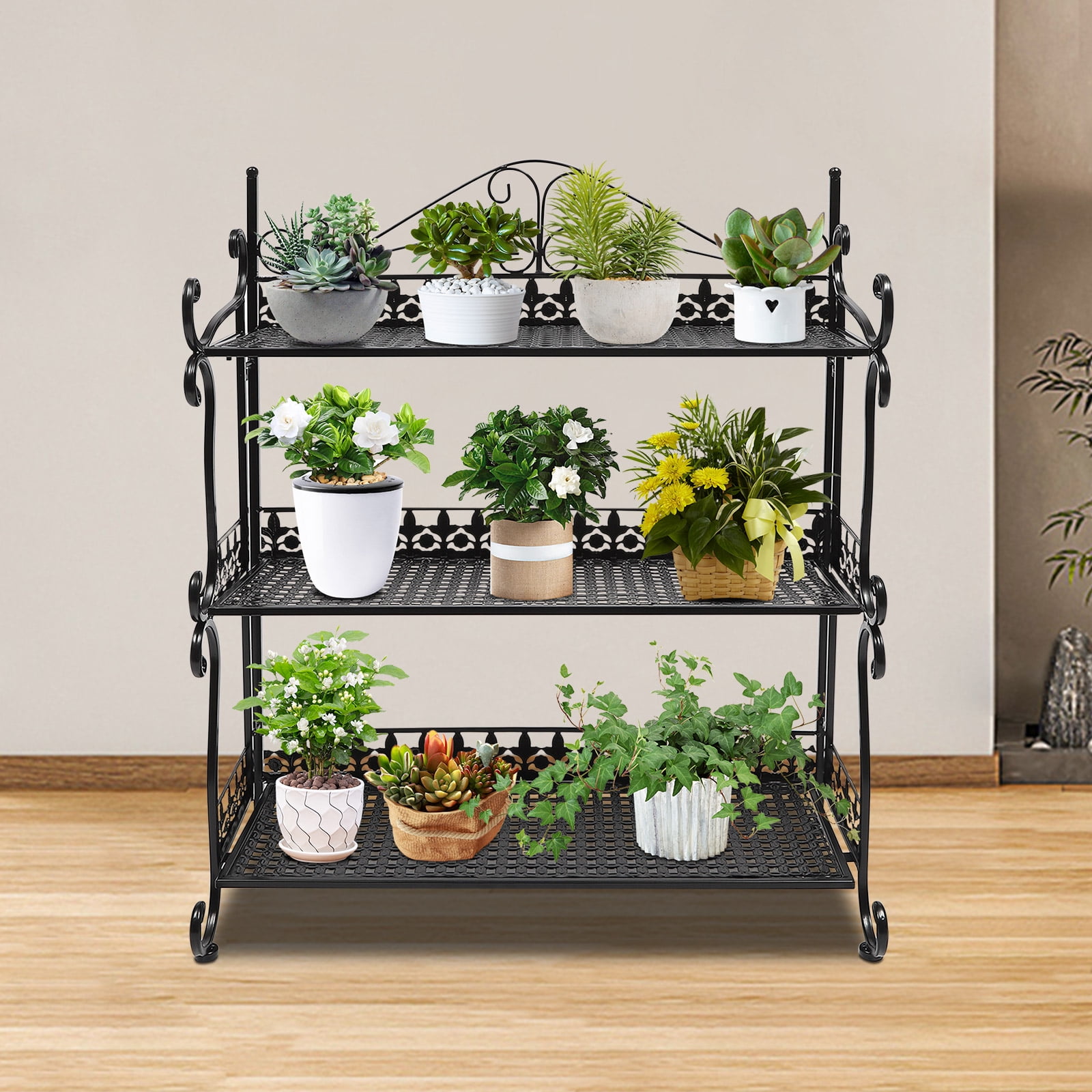 TOOL1SHOoo Outdoor Plant Stand 3-Tiers Collapsible Flower Stand Indoor ...