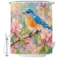 Bluebird Shower Curtain with Hooks, Rustic Country Pink Cherry Blossom ...
