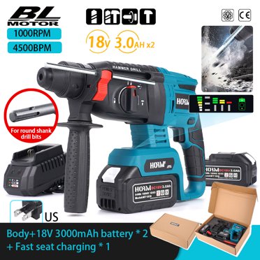 4 Function Brushless Cordless Electric Rotary Hammer Drill Rechargeable ...