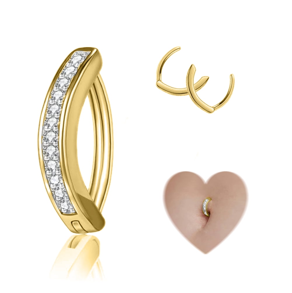 ZS 14G Clicker Belly Barbell Rings Inlaid White Zircon 925 Sterling ...