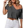 Crop Tops for Women Solid Color Asymmetrical Off-Shoulder 3/4 Sleeve T ...
