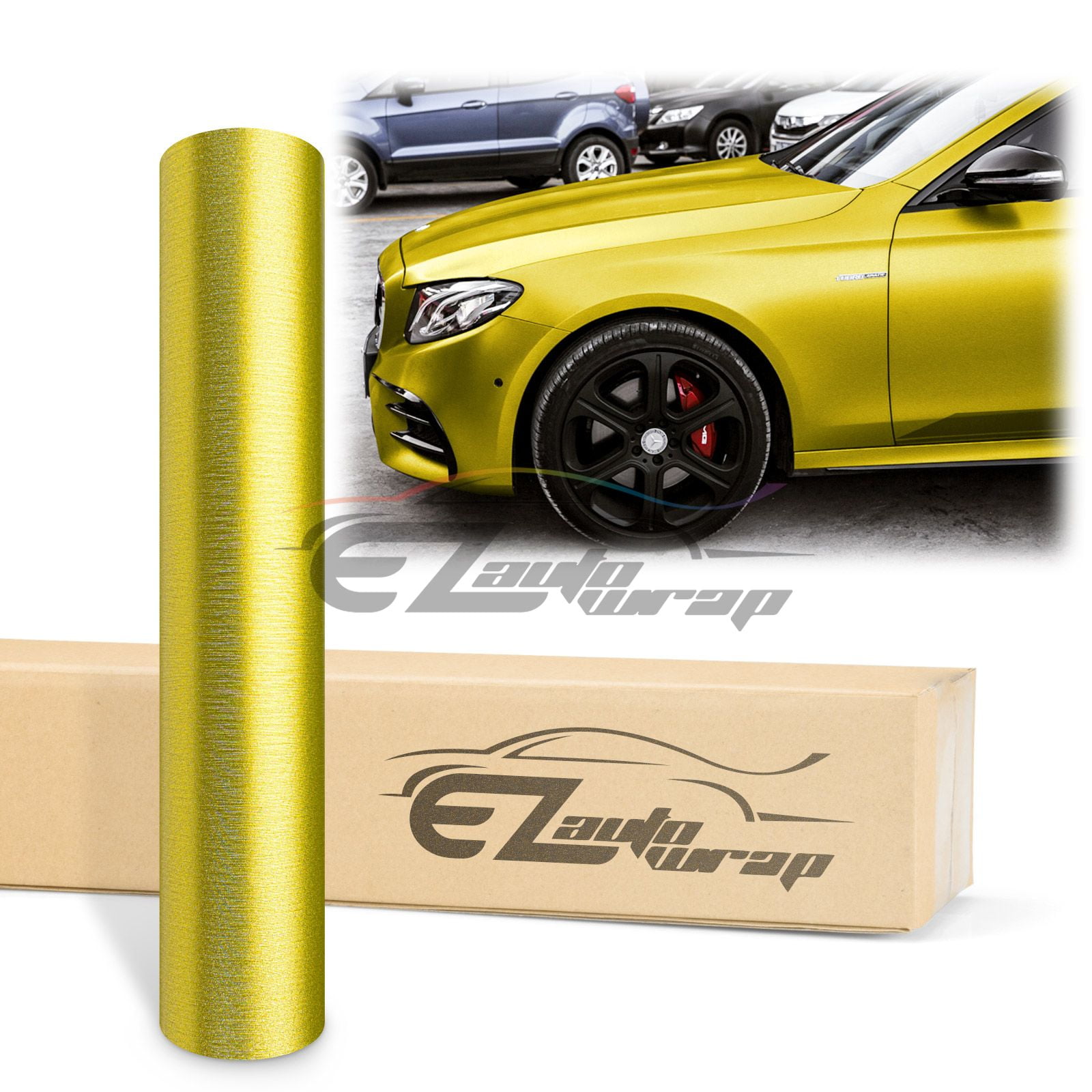 EZAUTOWRAP Brushed Aluminum Yellow Car Vinyl Wrap Vehicle Sticker Decal ...
