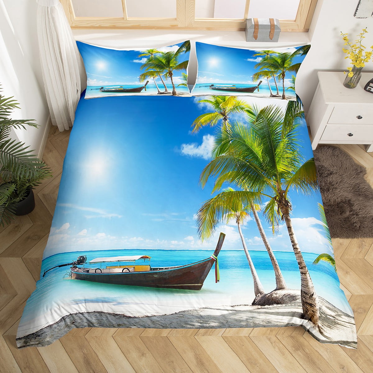 Ocean Comforter Cover Queen, Hawaii Beach Decor Bedding Set for Kids ...