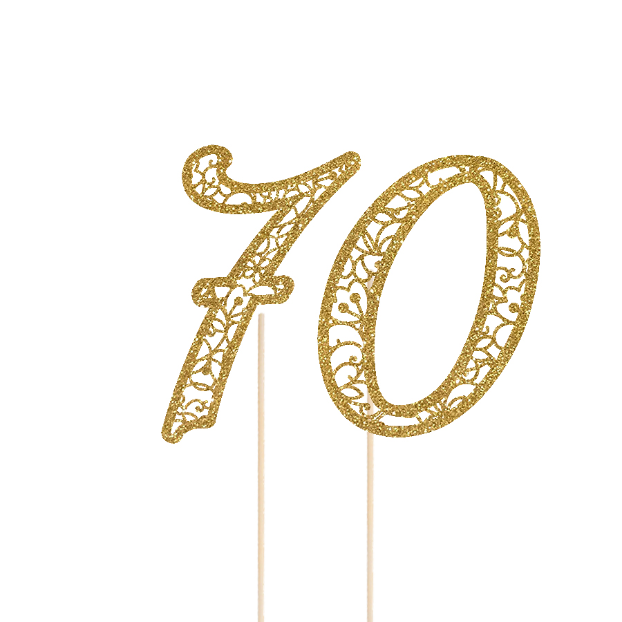 70 Cake Topper 70th Birthday Theme Glitter Gold - Walmart.com - Walmart.com