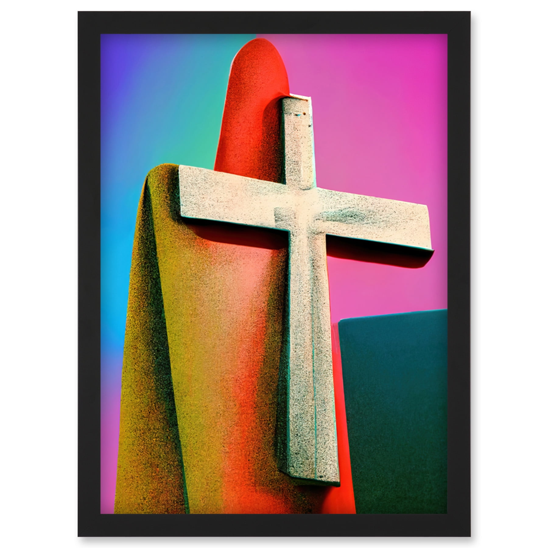 Christian Modern Ethereal Crucifixion Cross Jesus Artwork Framed Wall Art Print A4 - Walmart.com
