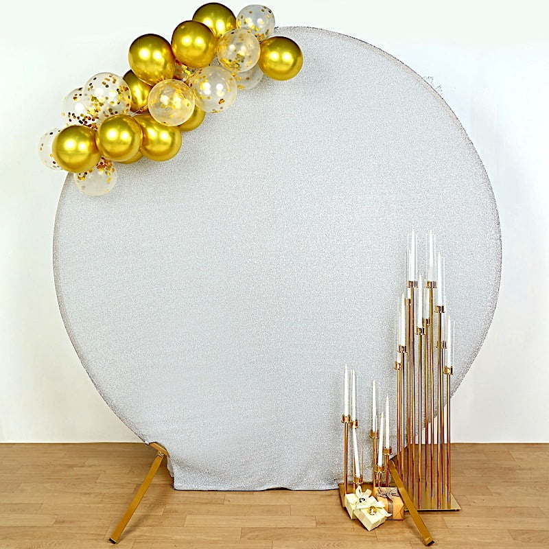 BalsaCircle 7.5 feet Silver Metallic Glittered Spandex Round Backdrop ...