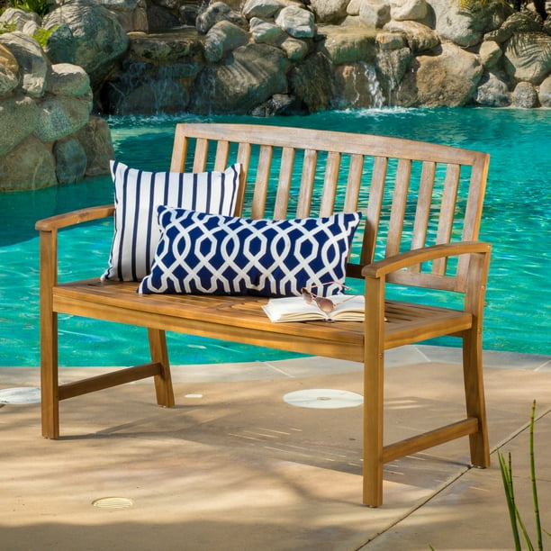 Fermin Outdoor Acacia Bench, Teak Finish - Walmart.com