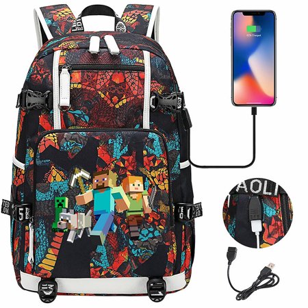 Minecraft Backpack Computer Teen Day Backpack USB and Headphone Jack ...