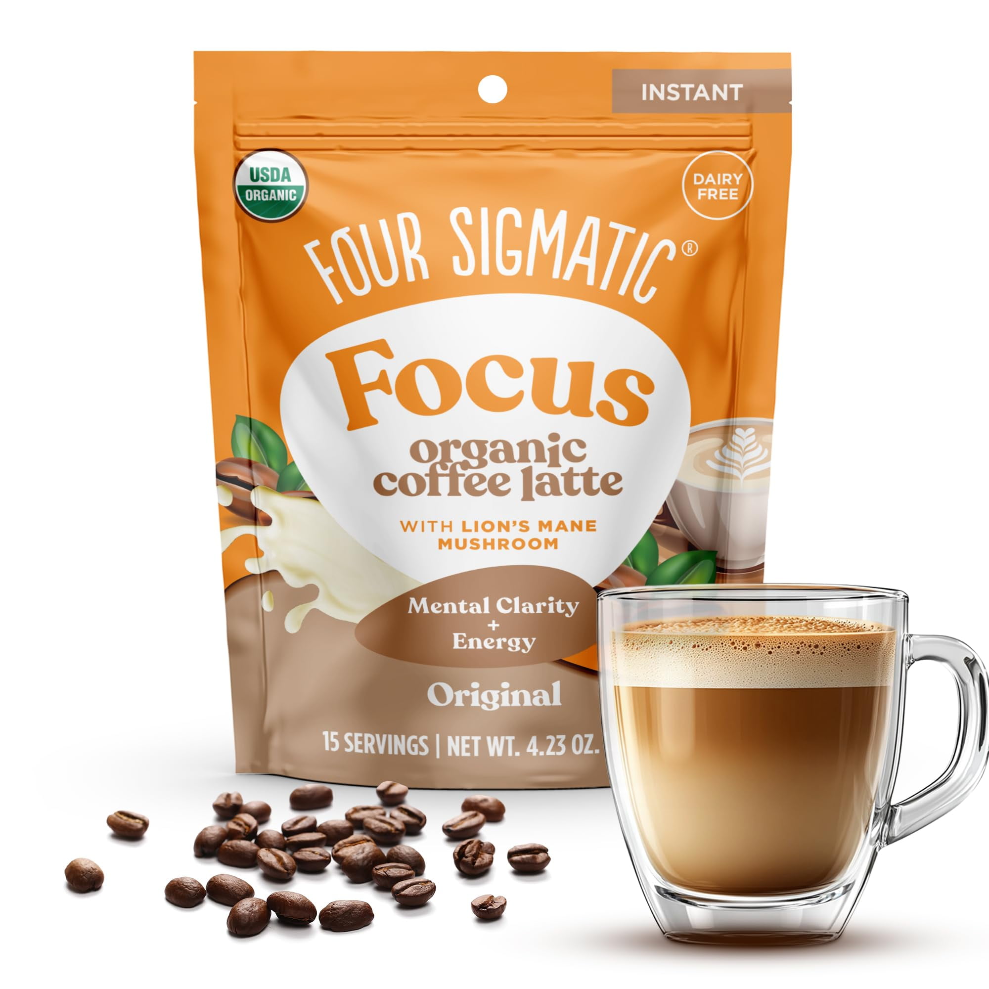 Café con leche Four Sigmatic Original Focus con melena de león, 120 ml ...