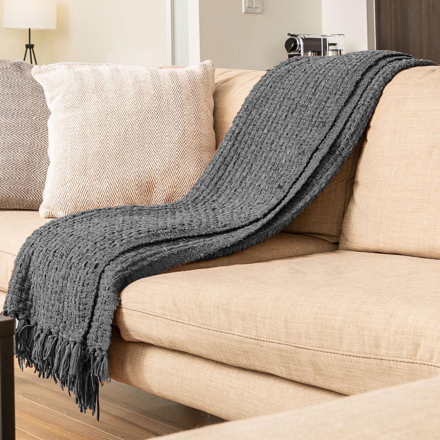 Click here for Fabstyles Chenille Basket Weave Knit Throw With Fr... prices