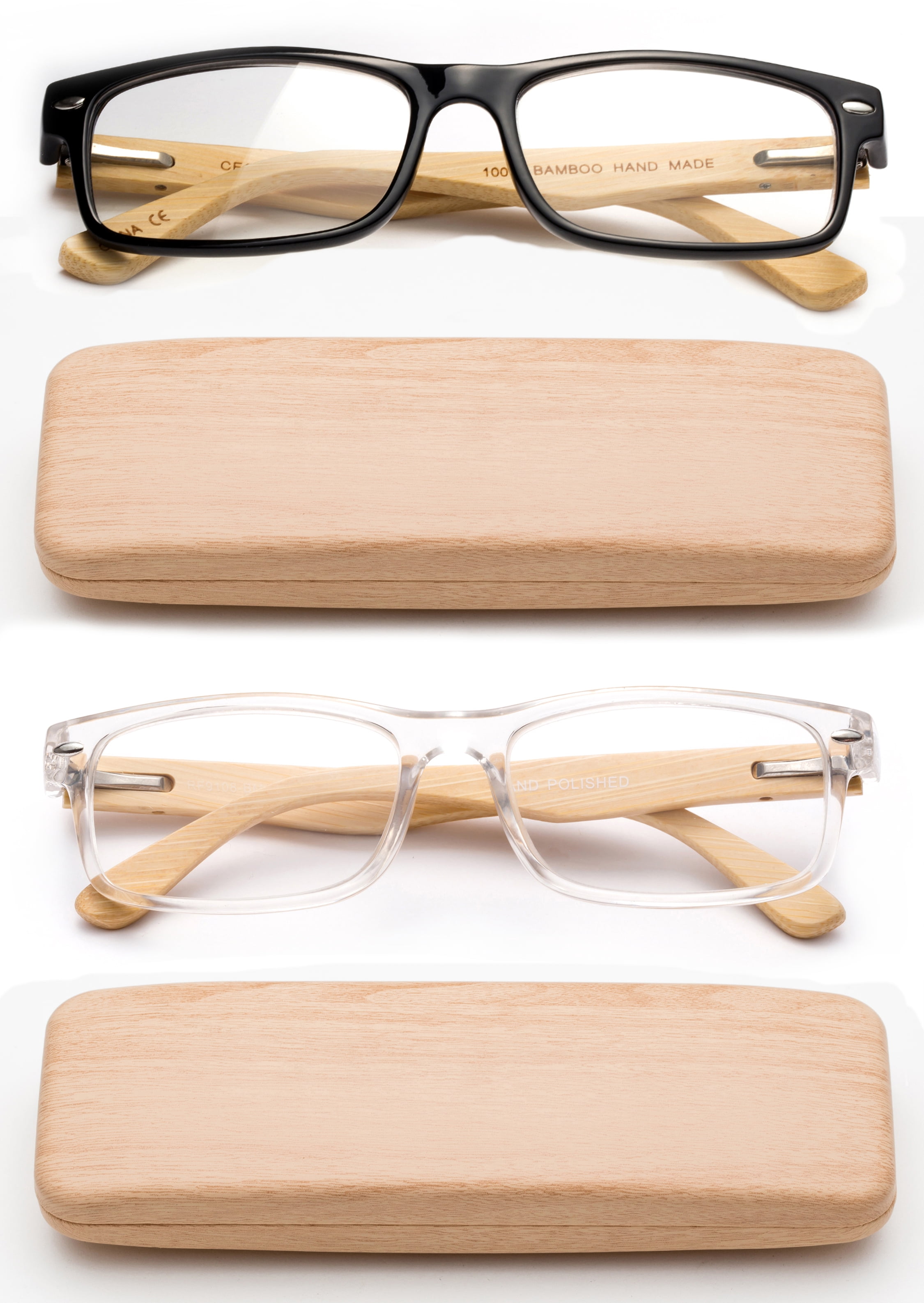 Real Bamboo Reading Glasses Spring Hinge Genuine Bamboo Rectangular Real Bamboo Reading Glasses Spring Hinge Genuine Bamboo Rectangular