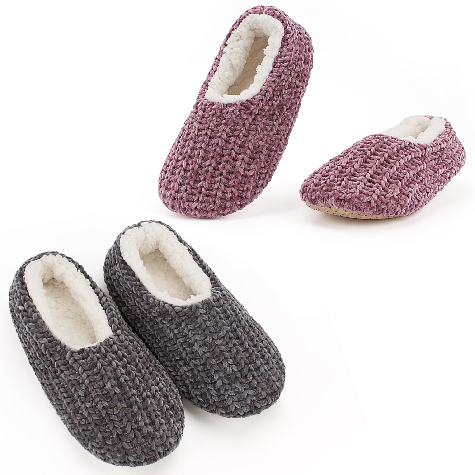 2-Pair Women's Soft House Slippers,Fuzzy Cozy Warm Indoor Sock Shoes ...