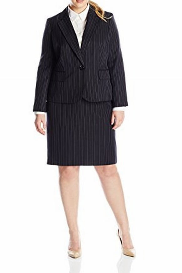 Le Suit Le Suit New Navy Blue Womens Size 24w Plus Pinstripe Skirt Suit Set