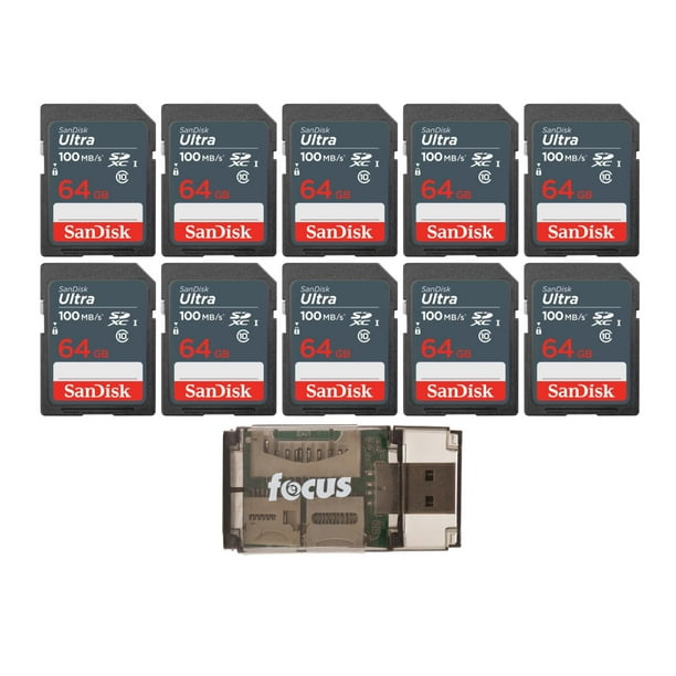 SanDisk 64GB Ultra SDHC UHS-I Memory Card (10-Pack) with Focus USB Card ...