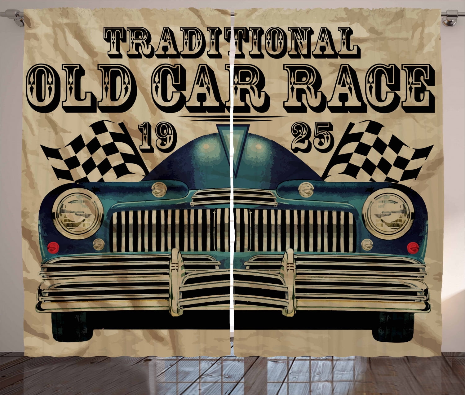 Cars Curtains 2 Panels Set, Traditional Old Car Race Theme Nostalgic ...