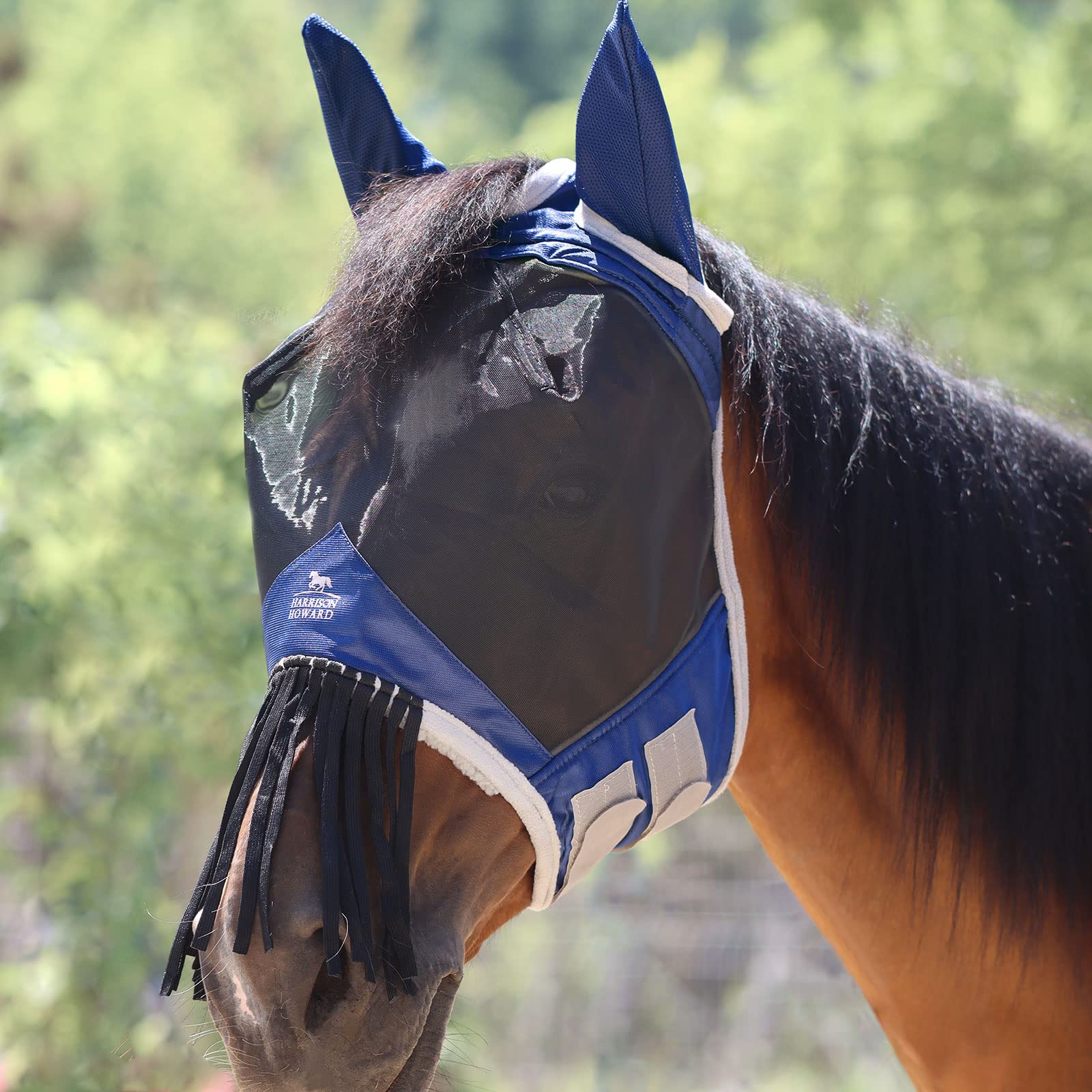 Harrison Howard CareMaster Horse Fly mask with Ears and Nose Fringe Fly ...
