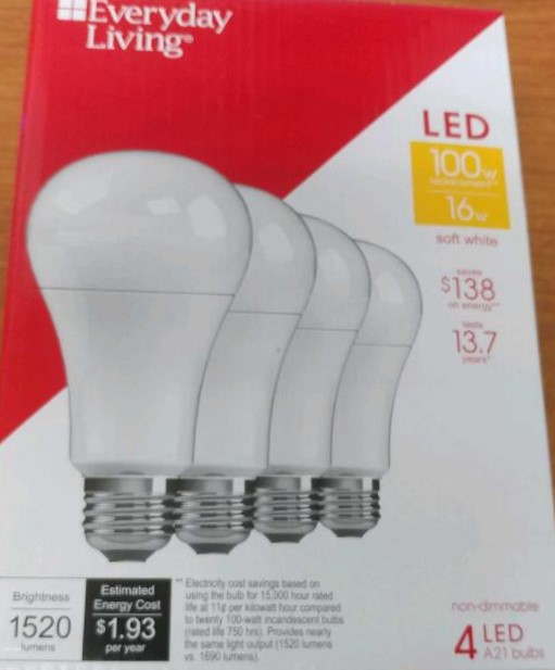 Everyday Living LED A21 100 watt equivalent soft white LED light bulbs ...