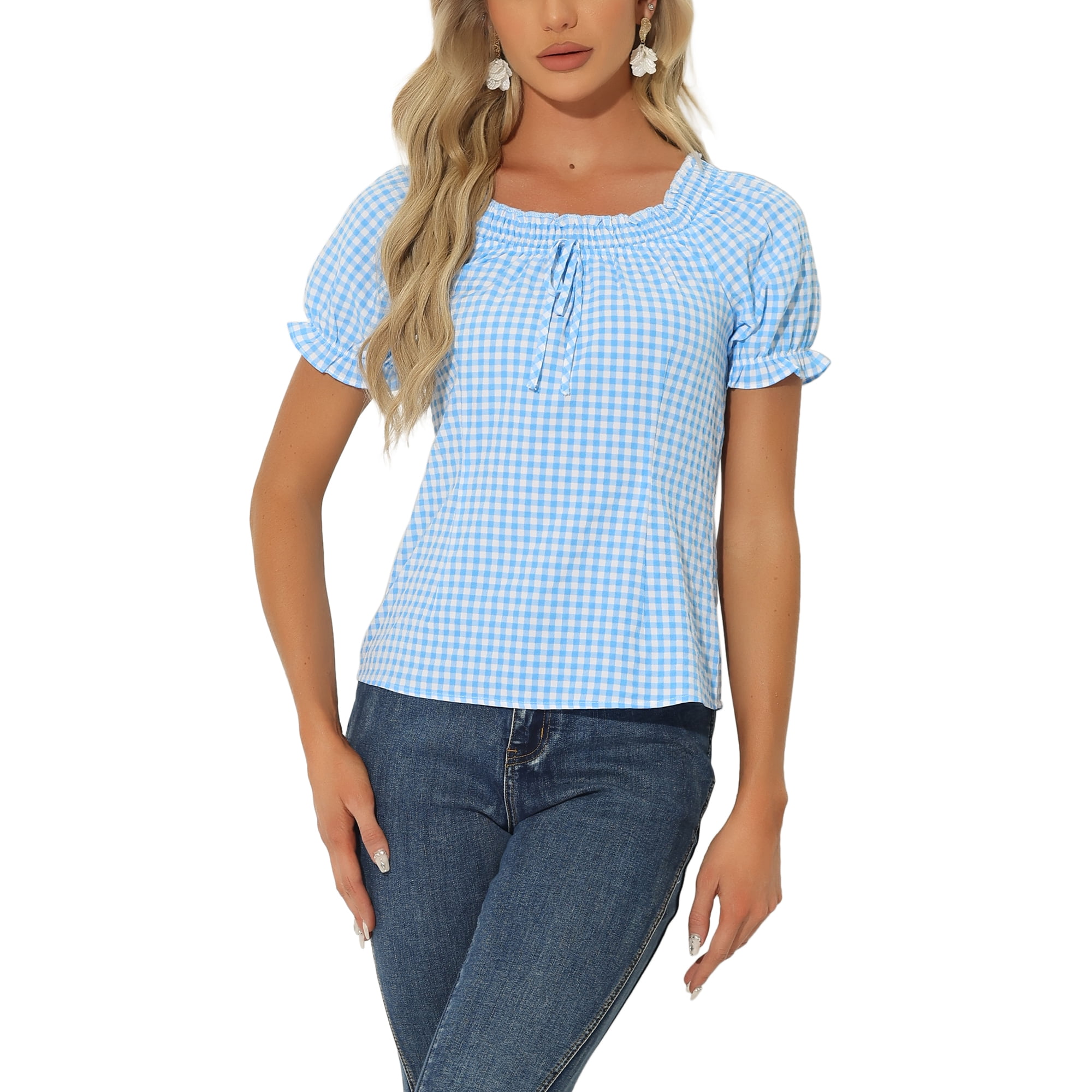 Click here for Inspire Chic Gingham Plaid Blouse For Womans Peasa... prices