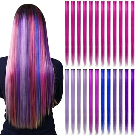 24 Pieces Colored Clip In Hair Extensions 20-Inch Heat-Resistant ...