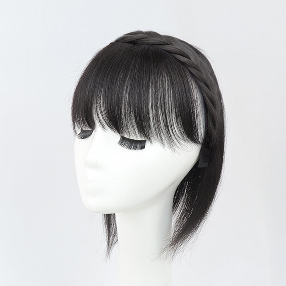 Real Hair Piece Headband Wig With Bangs Braid Female Invisible One ...