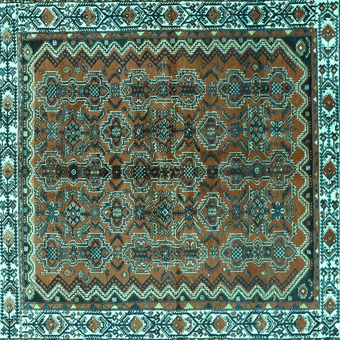 Ahgly Company Indoor Square Persian Turquoise Blue Traditional Area ...