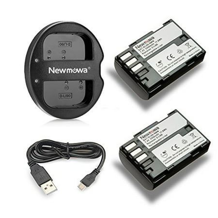 Newmowa D-Li90 Replacement Battery (2-Pack) and Dual USB Charger for Pentax D-LI90 and Pentax ...