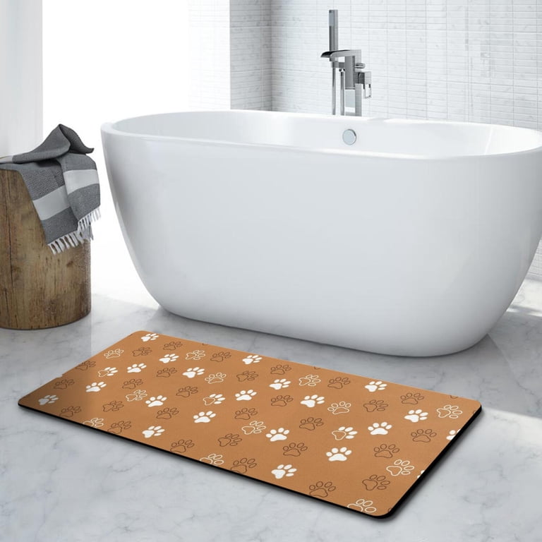 Dog Paw Print Brown Pattern Diatomite Bath Mat, Stone Bath Rug with Non ...